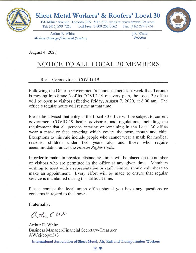 Notice - Local 30 Office Opening - Local 30