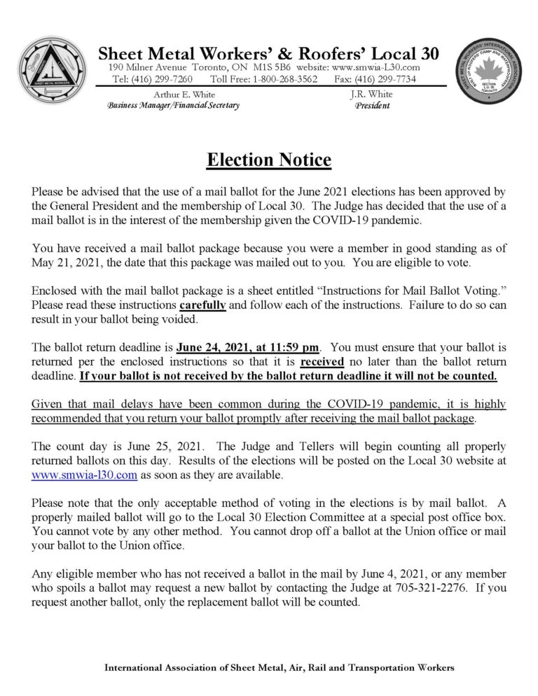 Election Notice & Instructions - Local 30