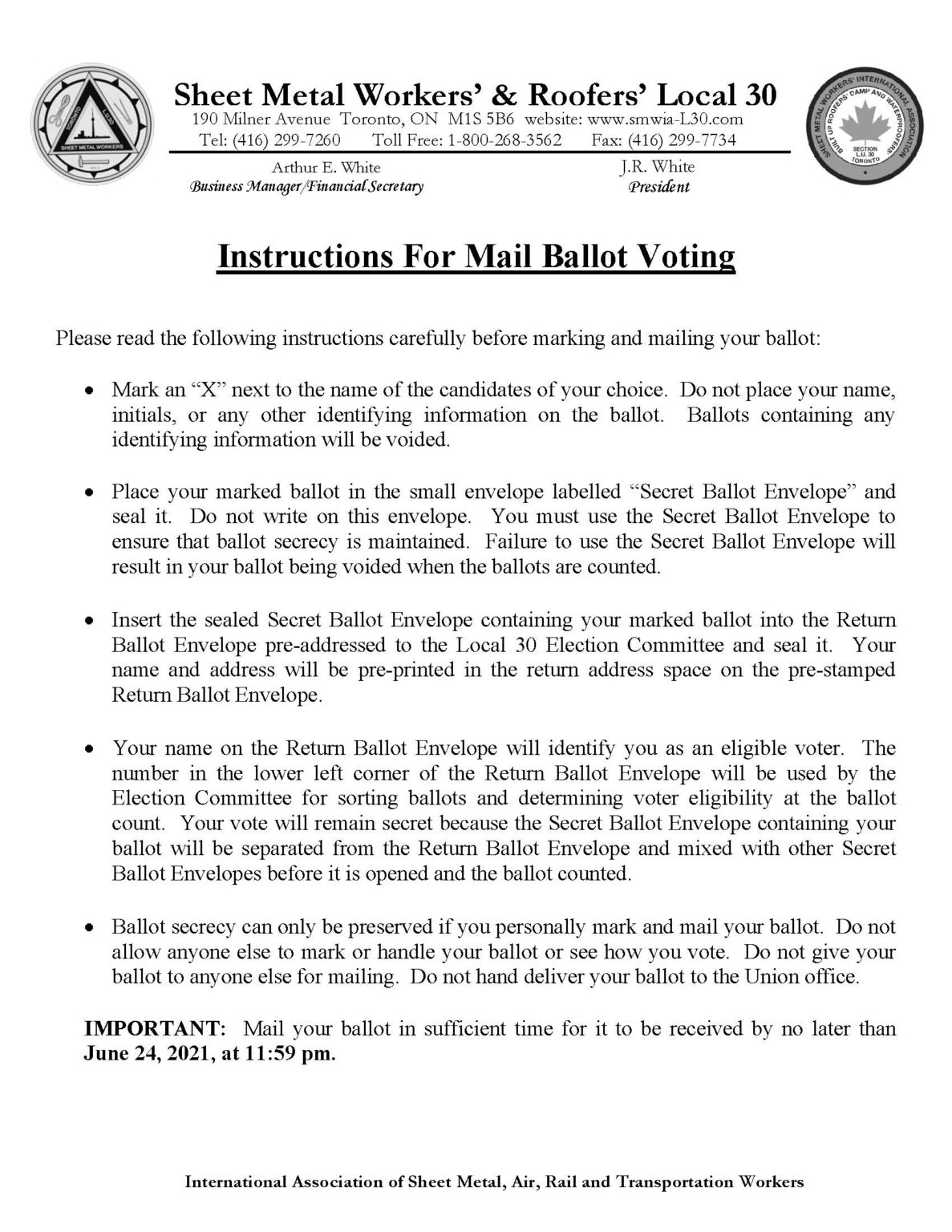 Election Notice & Instructions - Local 30