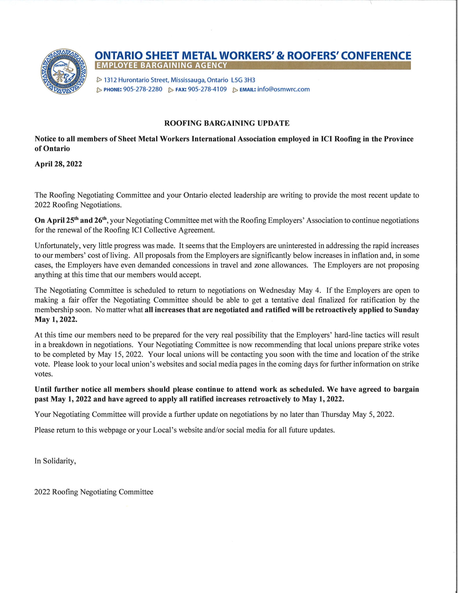 Notice to Local 30 ROOFERS' - Local 30