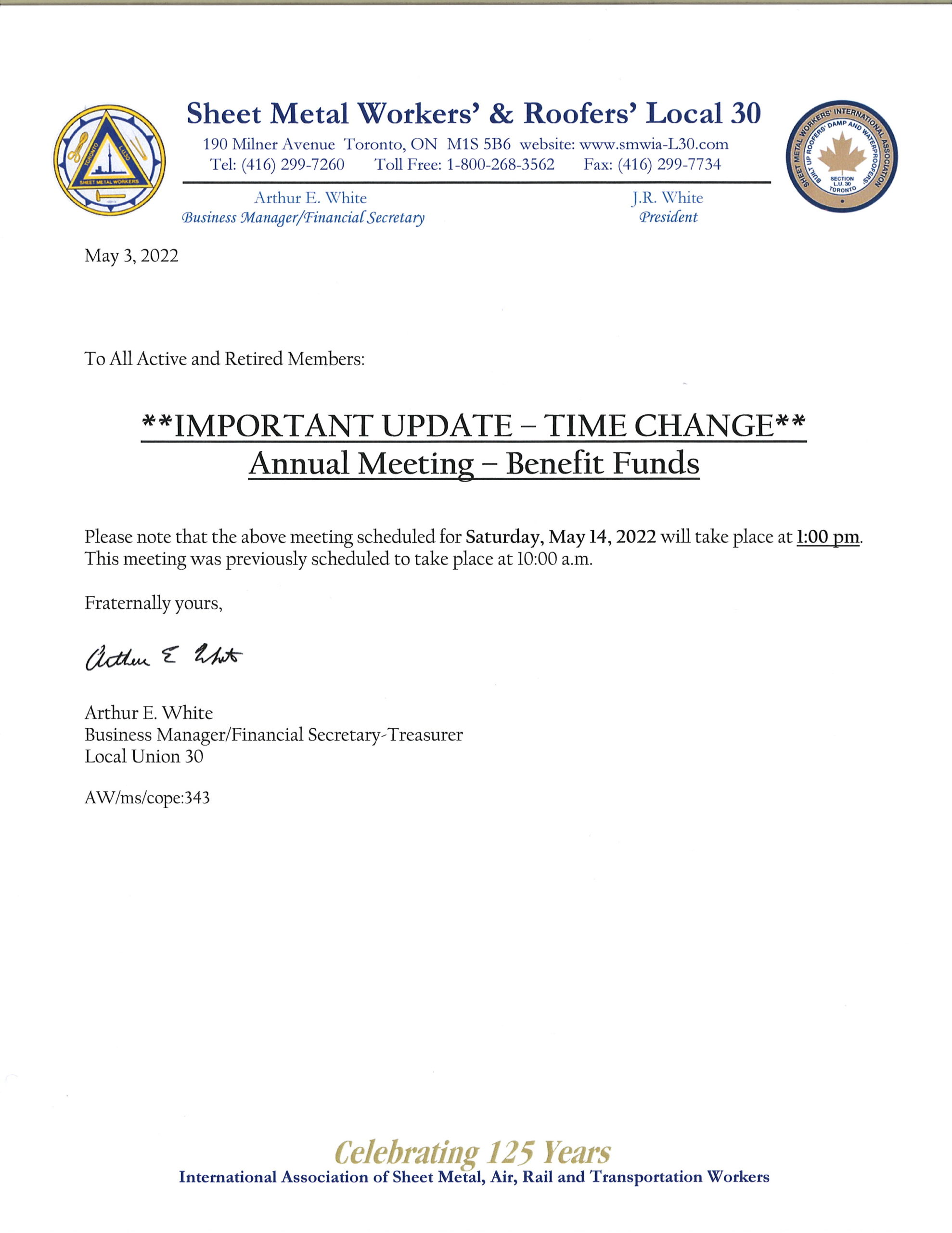 Important Update TIME CHANGE for Annual Meeting Sheet Metal Benefits ...