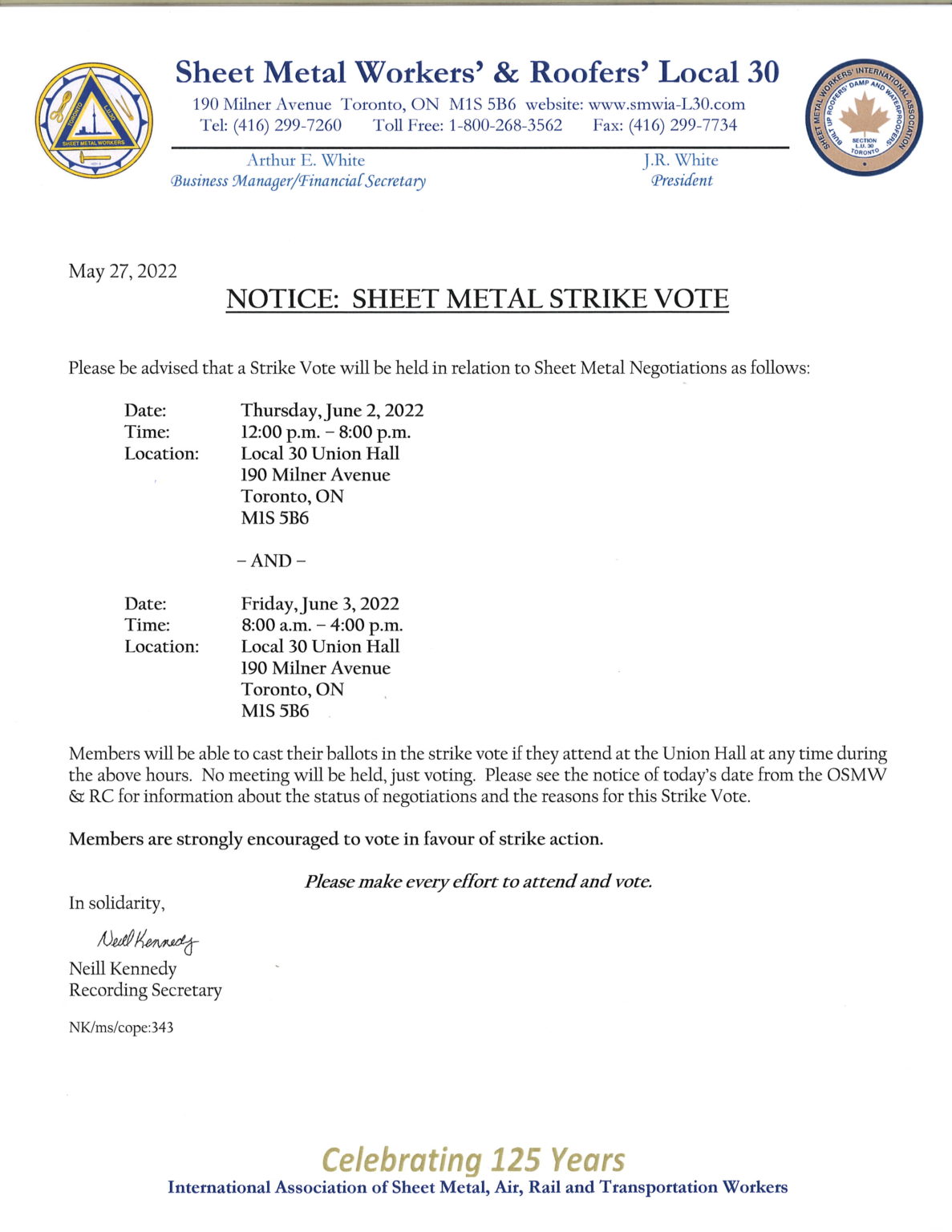 ICI SHEET METAL Strike Vote - Local 30