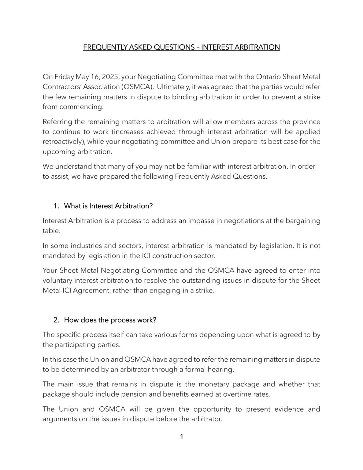 Sheet Metal Negotiation Update - May 30, 2025 - Local 30