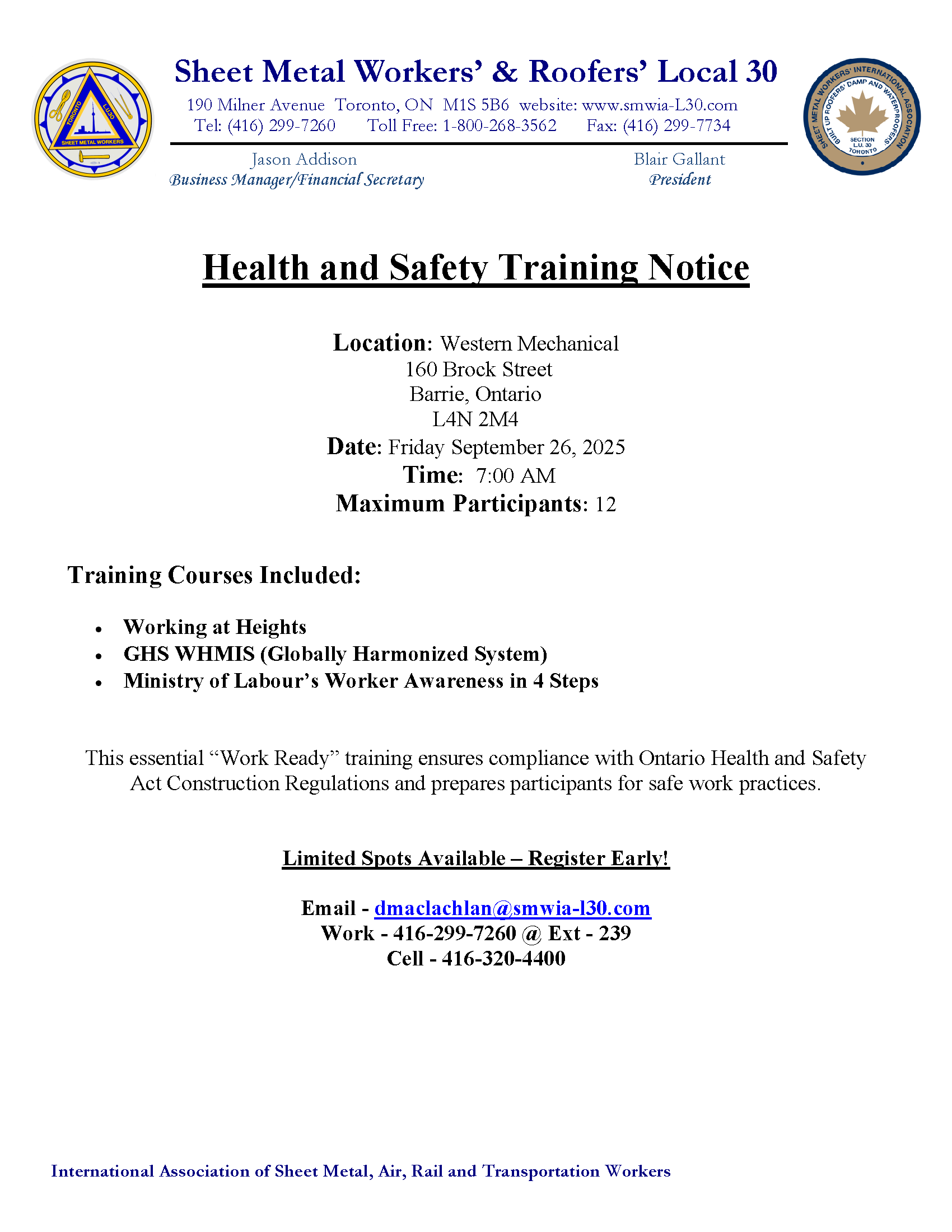 Work Ready Training Notice - Local 30